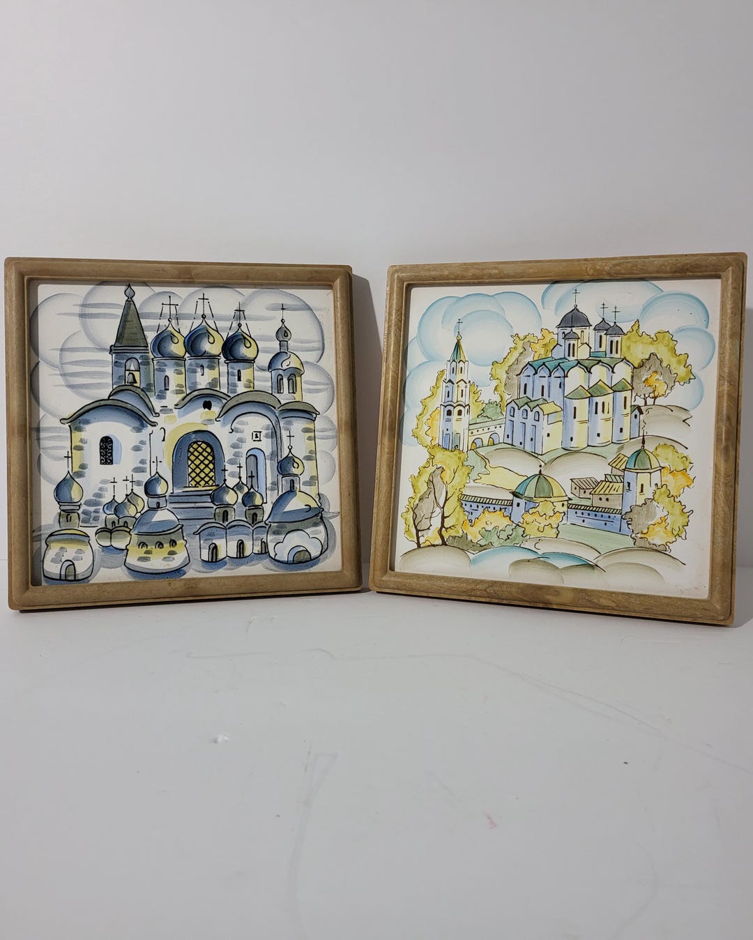 Vintage Russian Architectural Tiles Set of 2- Hand-painted Ceramic ...