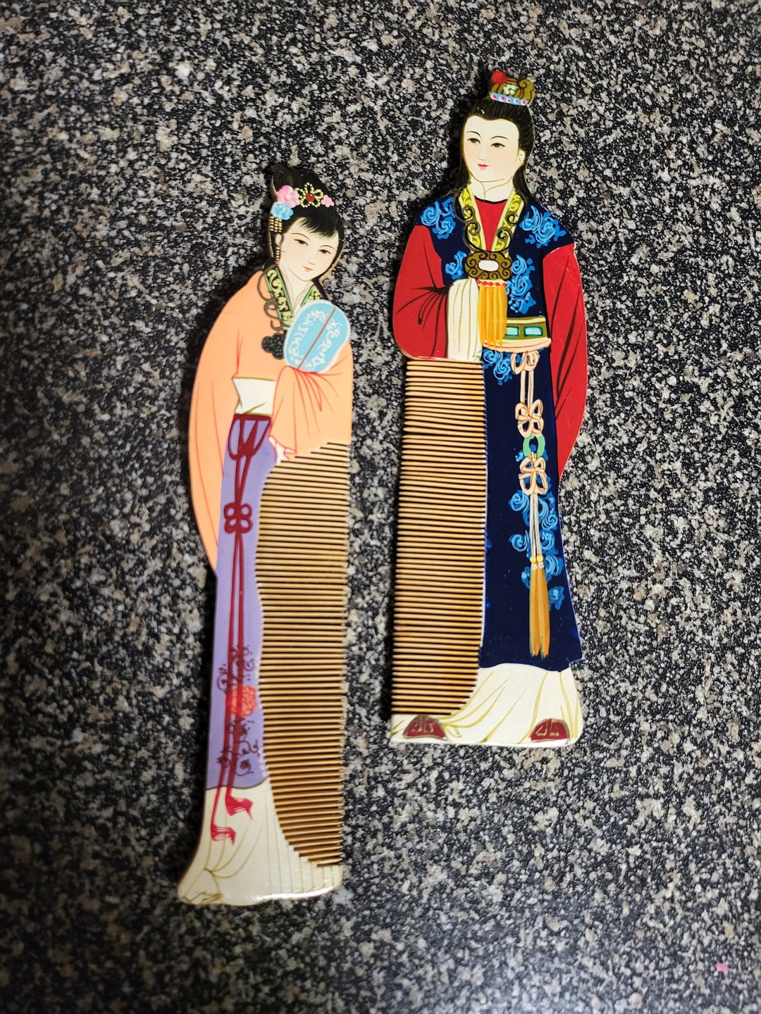 Vintage Gong Shu Ming Bi Combs Chinese Princesses Changzhou Wooden ...