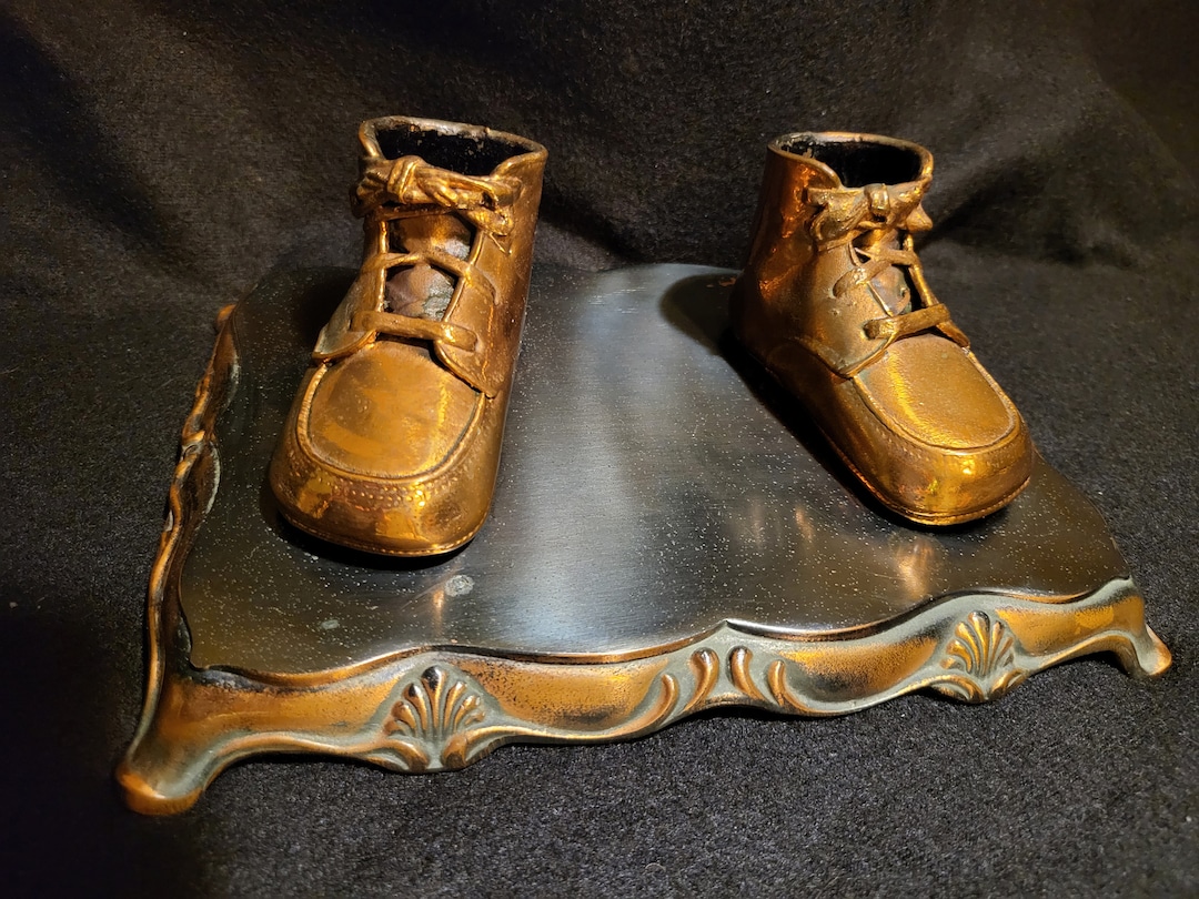 Vintage Metal Set Bronze Baby Shoes, 9", 1960's Mounted- Perfect for ...