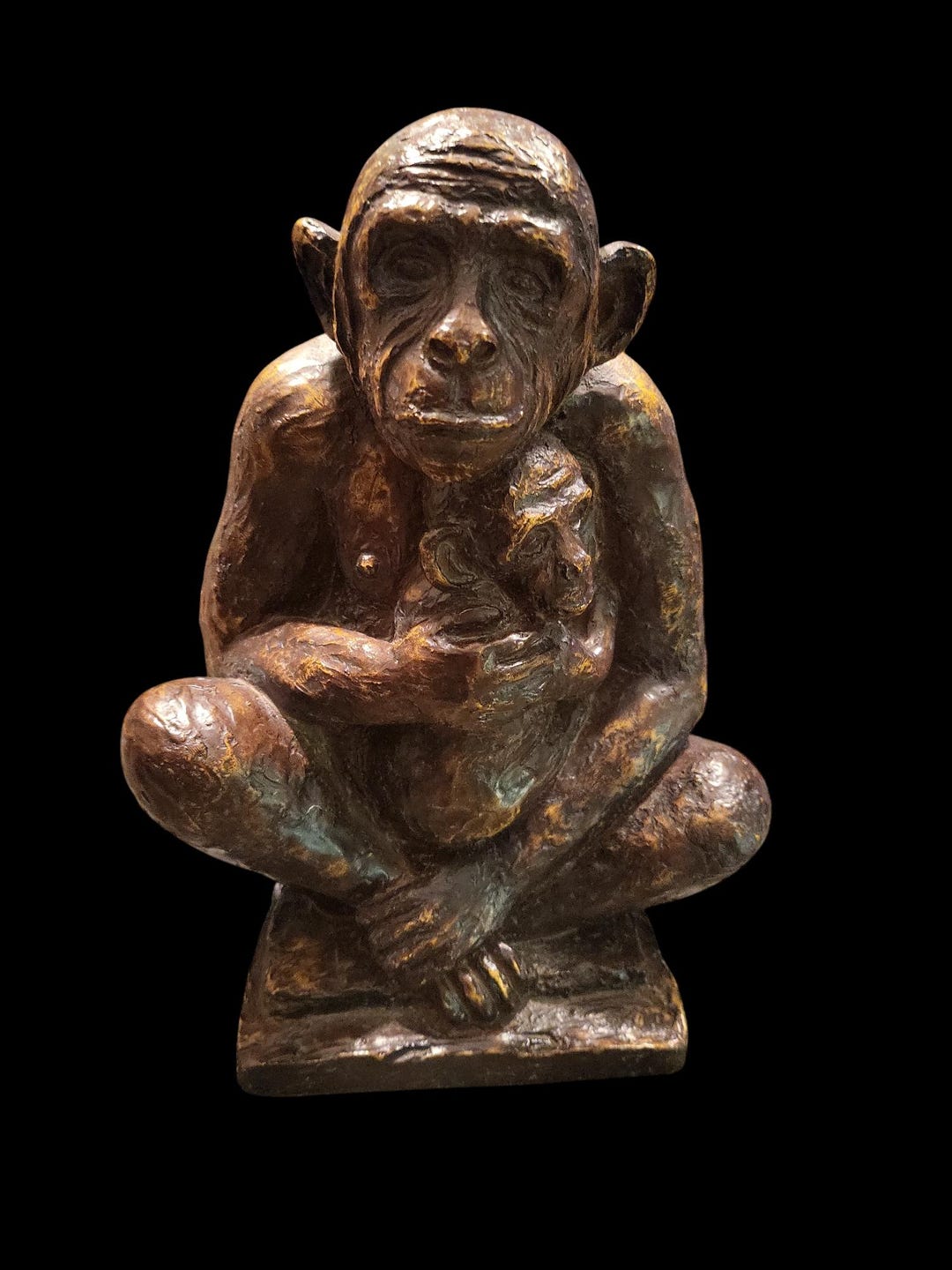 AWESOME Monkey With Her Infant Statue-resin-bronze Colored- Very ...