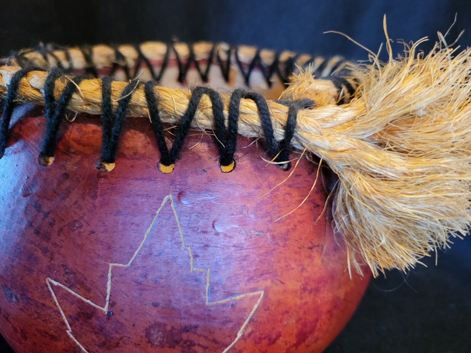 Handcrafted Gourd Bowl With Corn Shuck Hand Sewn Rim Leaf Motif - Etsy
