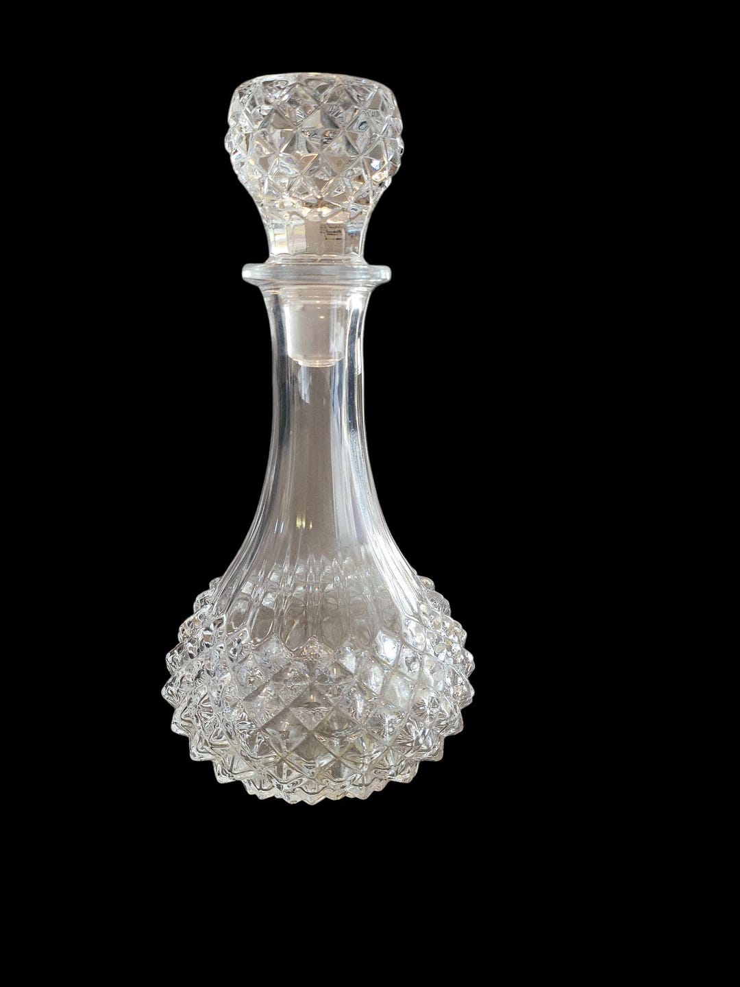 Vintage Diamond Point Crystal Glass Ships Captain Ornate Whiskey ...
