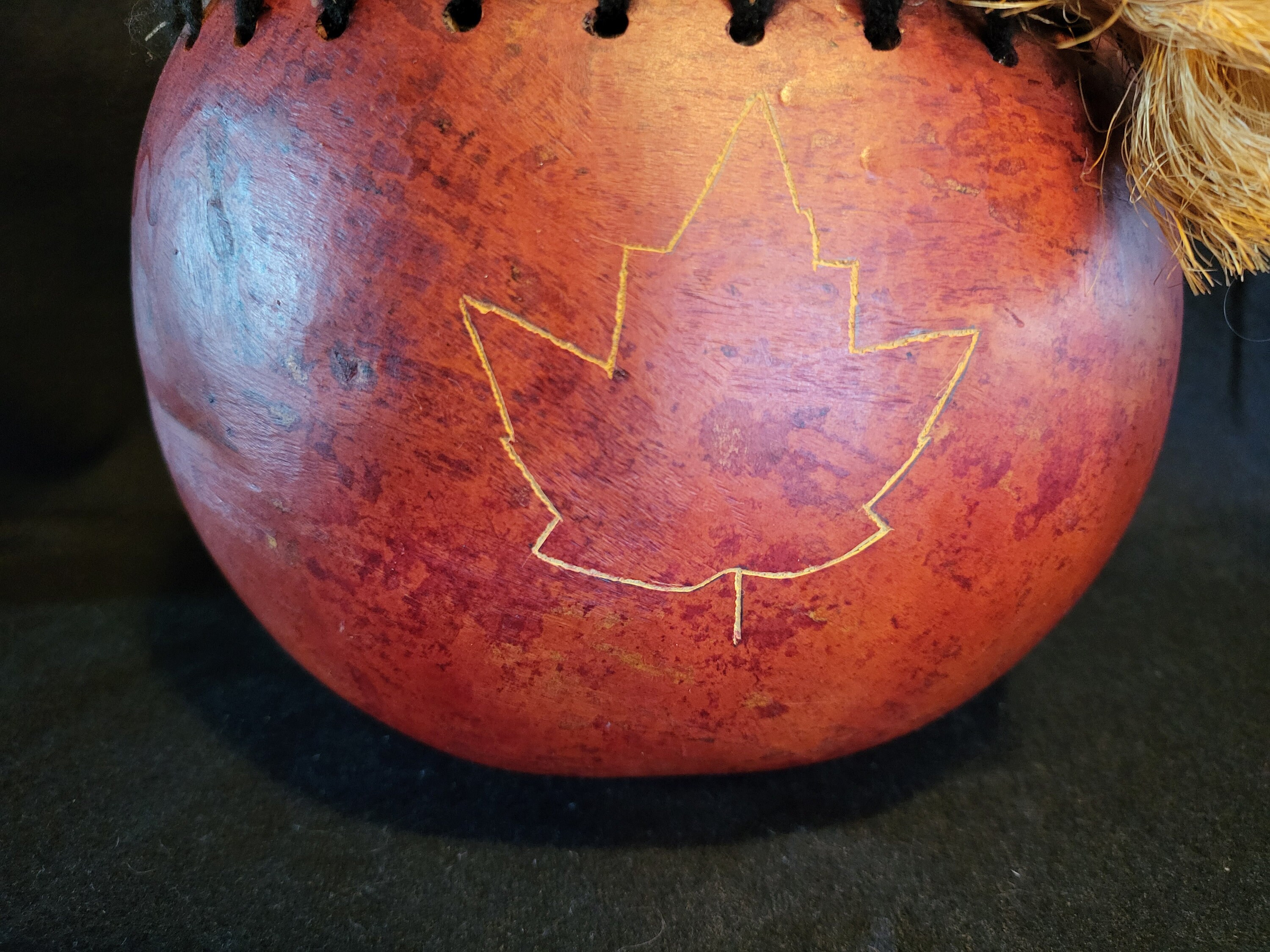 Handcrafted Gourd Bowl With Corn Shuck Hand Sewn Rim Leaf Motif - Etsy