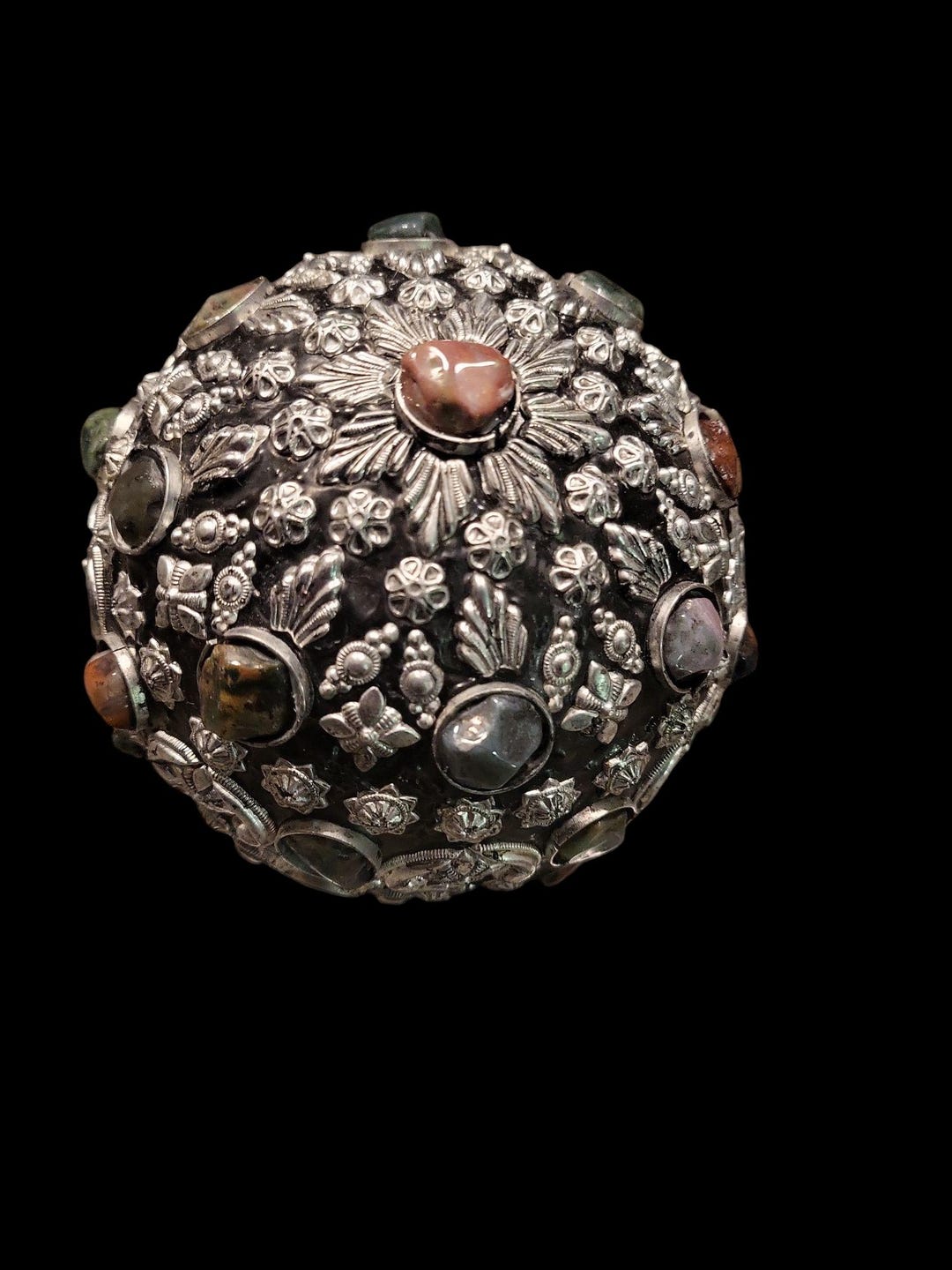 Vtg Persian Hand Adorned Silver Metal Decorative Orb Sphere With ...