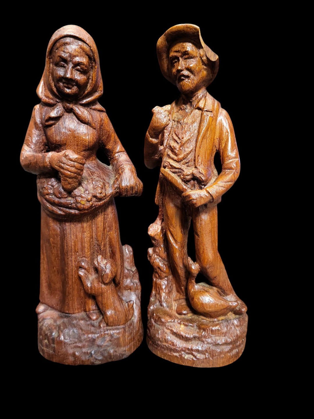 2 Gorgeous Wood Carved Old Man and Old Woman Carving 9" Tall - Etsy