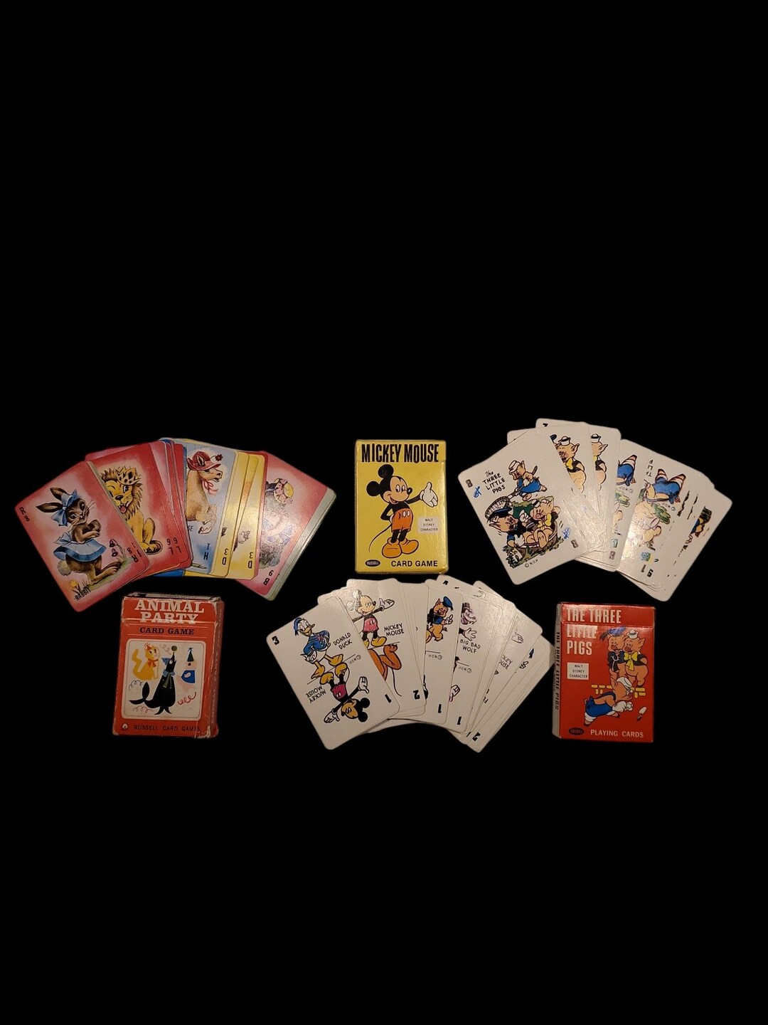 Cool Set of 3 1960's Russell Playing Cards- Mickey Mouse, Three Little ...