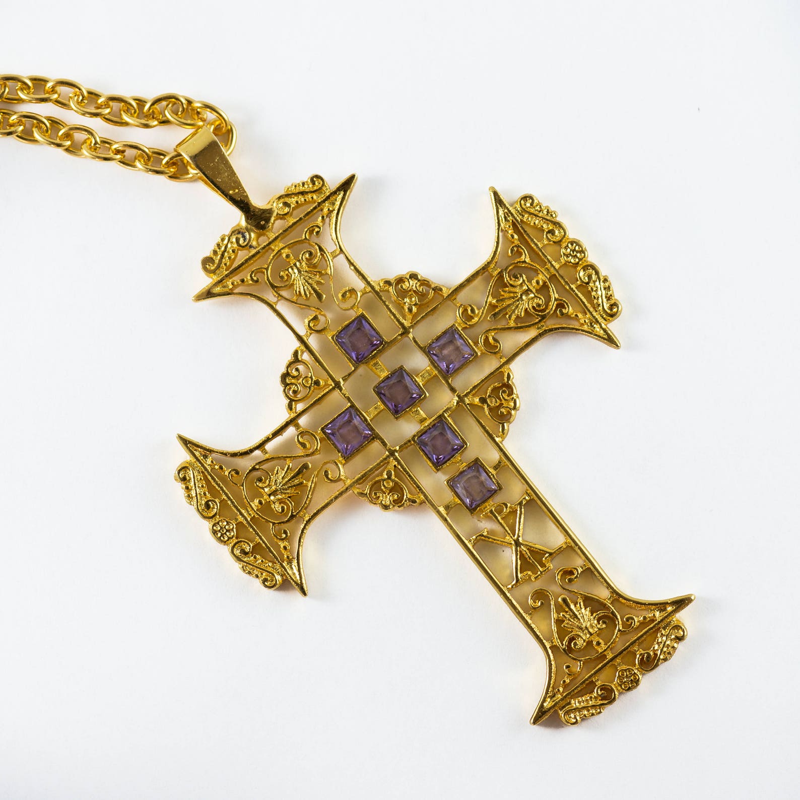 Mds Filigree Design Gold Plated Pectoral Cross/chain. - Etsy