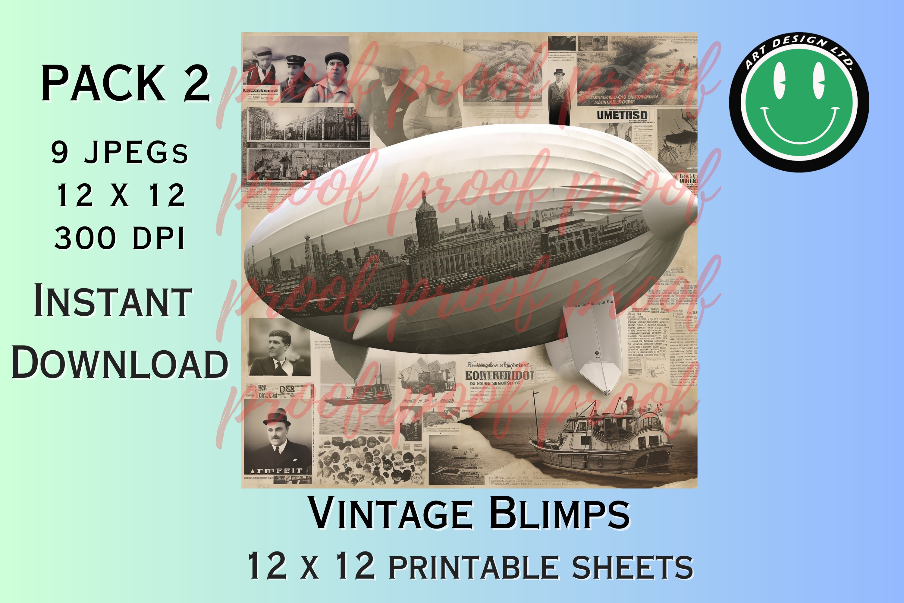Vintage Blimp Collage, Junk Journal Paper Pack, Instant Download for ...