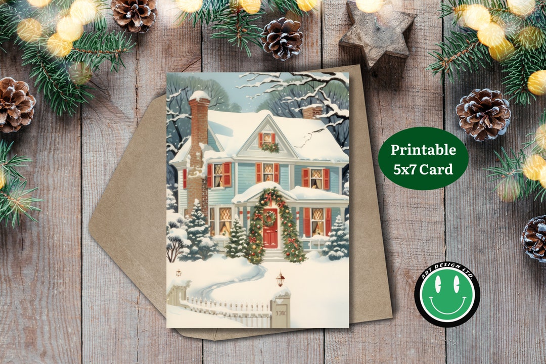 Printable 5x7 Christmas Card, Blank Greeting Card, Kitschy Vintage ...