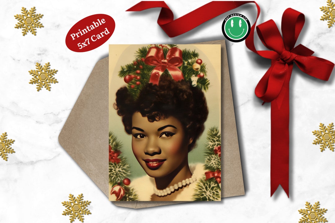 Printable Kitschy 5x7 Christmas Card, Blank Retro Holiday Card ...