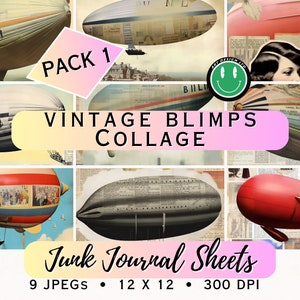 Vintage Blimp Collage, Junk Journal Paper Pack, Instant Download for ...