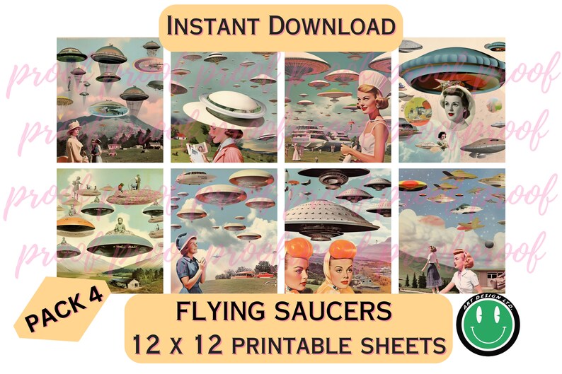 Flying Saucers Printable Paper Instant Download for Crafting - Etsy