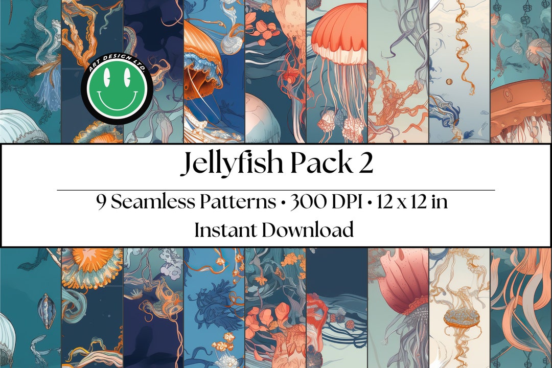 Jellyfish Pack 2 – 9 Seamless Patterns, 12x12 Inches, Digital Paper for ...