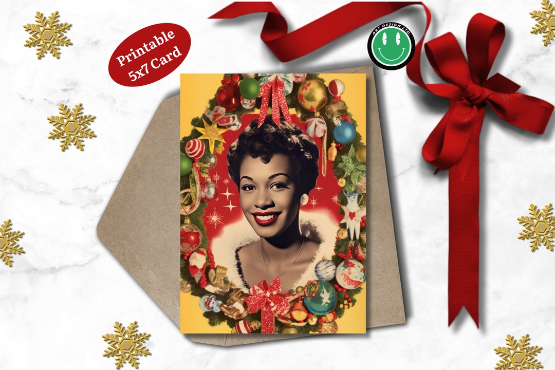Printable Kitschy 5x7 Christmas Card, Blank Retro Holiday Card ...