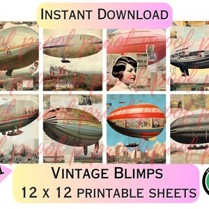 Vintage Blimp Collage, Junk Journal Paper Pack, Instant Download for ...