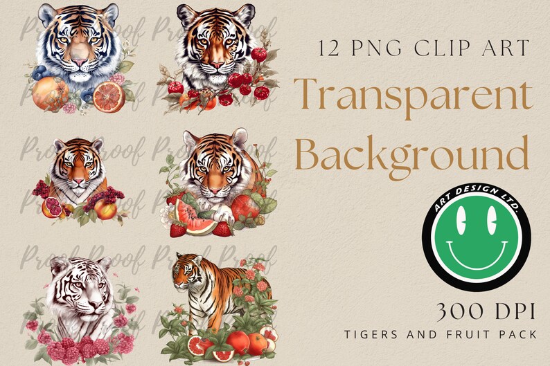 Tiger and Fruit Clipart Collection 12 PNG Images for Crafting ...