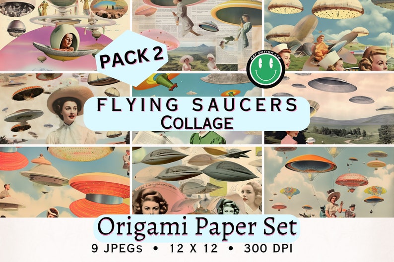 Flying Saucers Printable Paper, Instant Download for Crafting, Junk ...