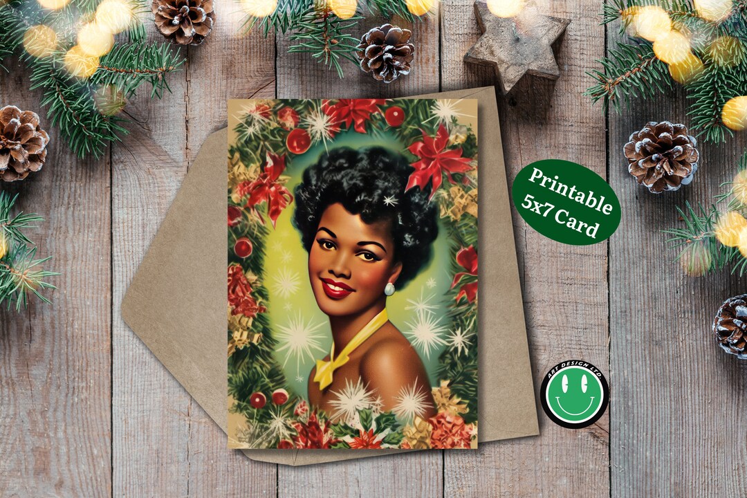 Printable Kitschy 5x7 Christmas Card, Blank Retro Holiday Card ...