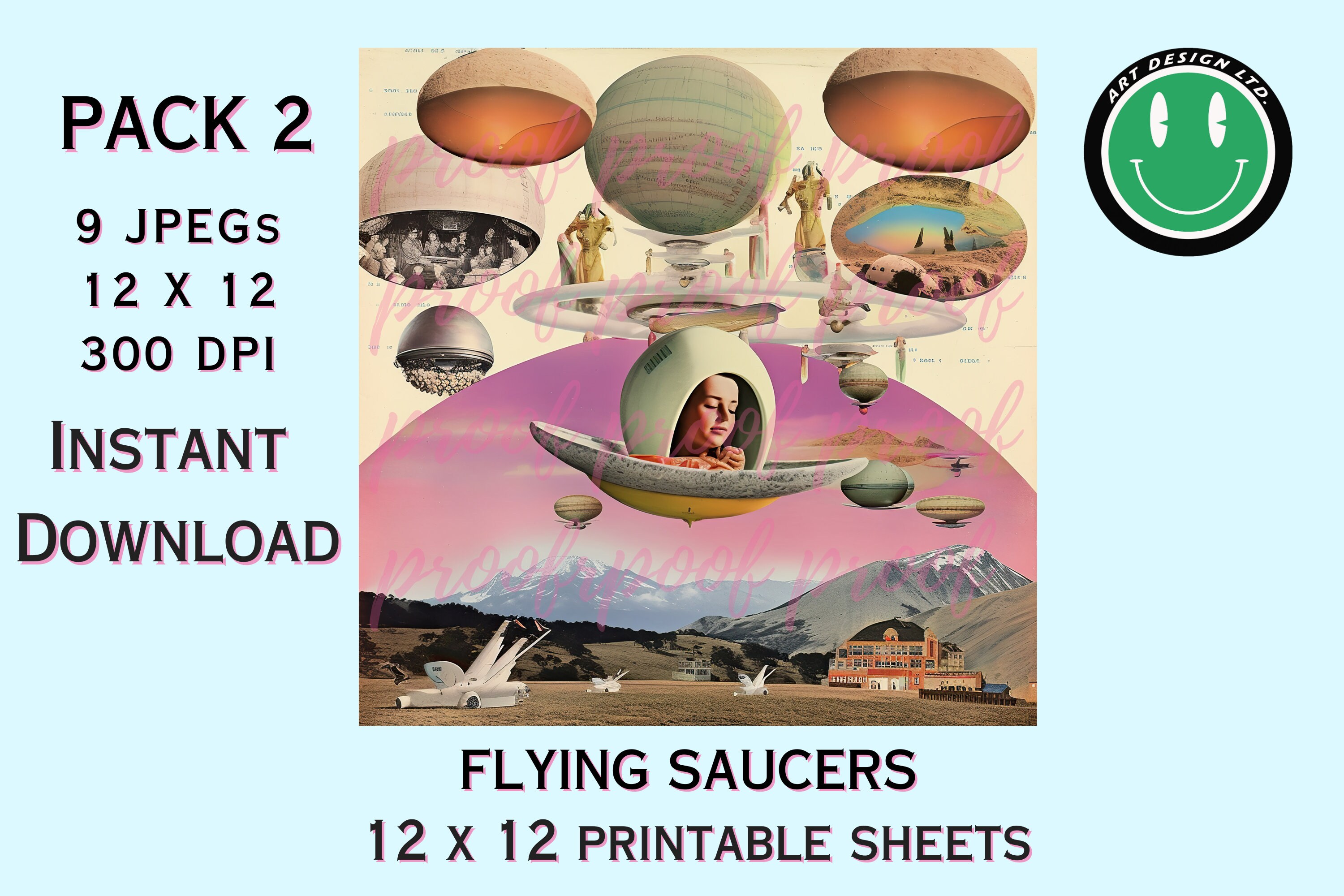 Flying Saucers Printable Paper, Instant Download for Crafting, Junk ...