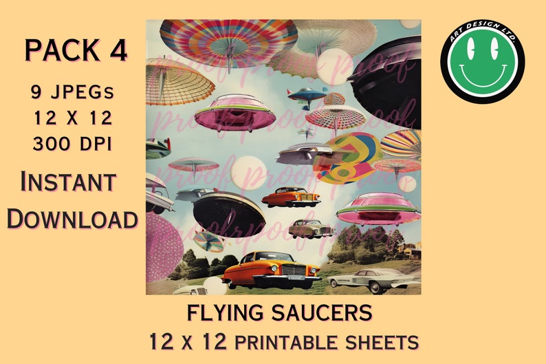 Flying Saucers Printable Paper Instant Download for Crafting - Etsy