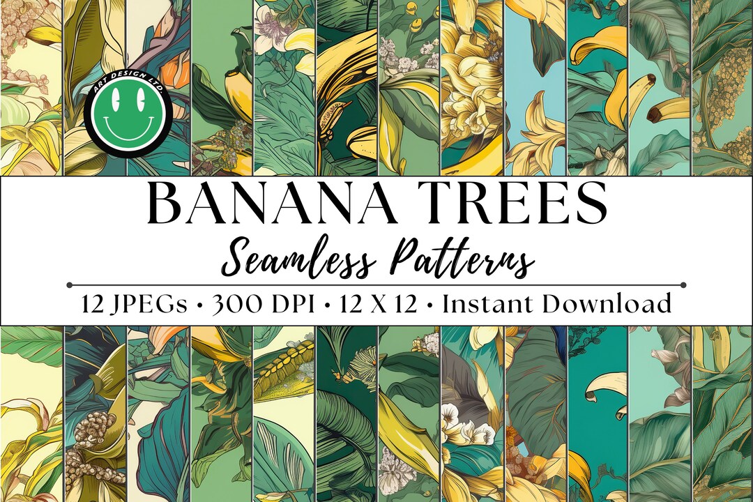 Set of 12 Banana Tree Seamless Patterns - High-resolution 300 DPI Jpegs ...