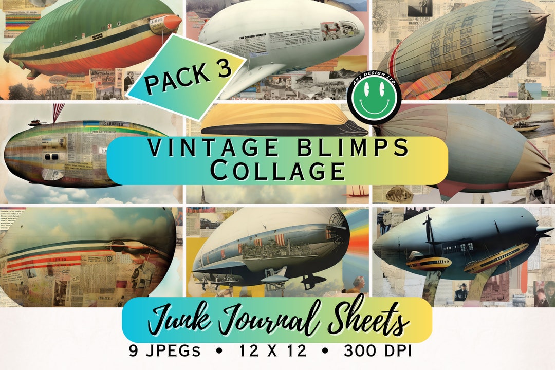 Vintage Blimp Collage, Junk Journal Paper Pack, Instant Download for ...