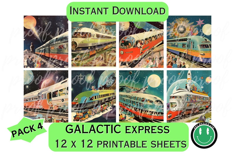 Galactic Express Train Printable Paper, Instant Download for Crafting ...