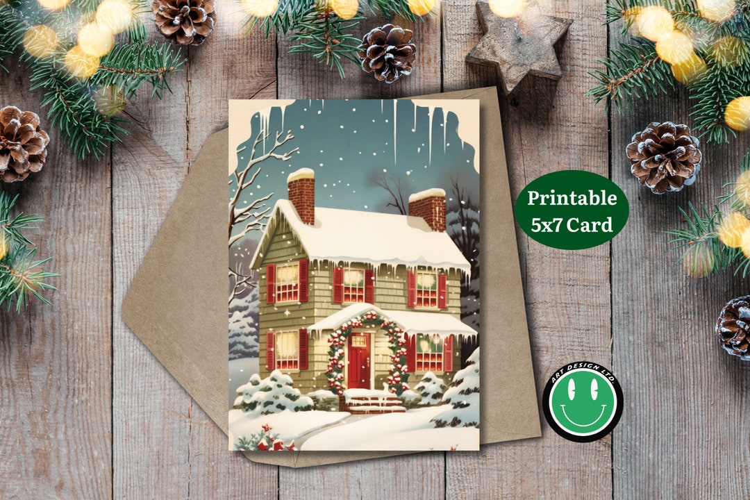 Printable 5x7 Christmas Card, Blank Greeting Card, Kitschy Vintage ...