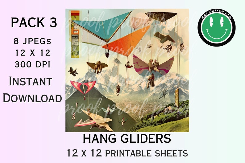 Hang Gliders Collage Style Digital Paper, Printable Download ...