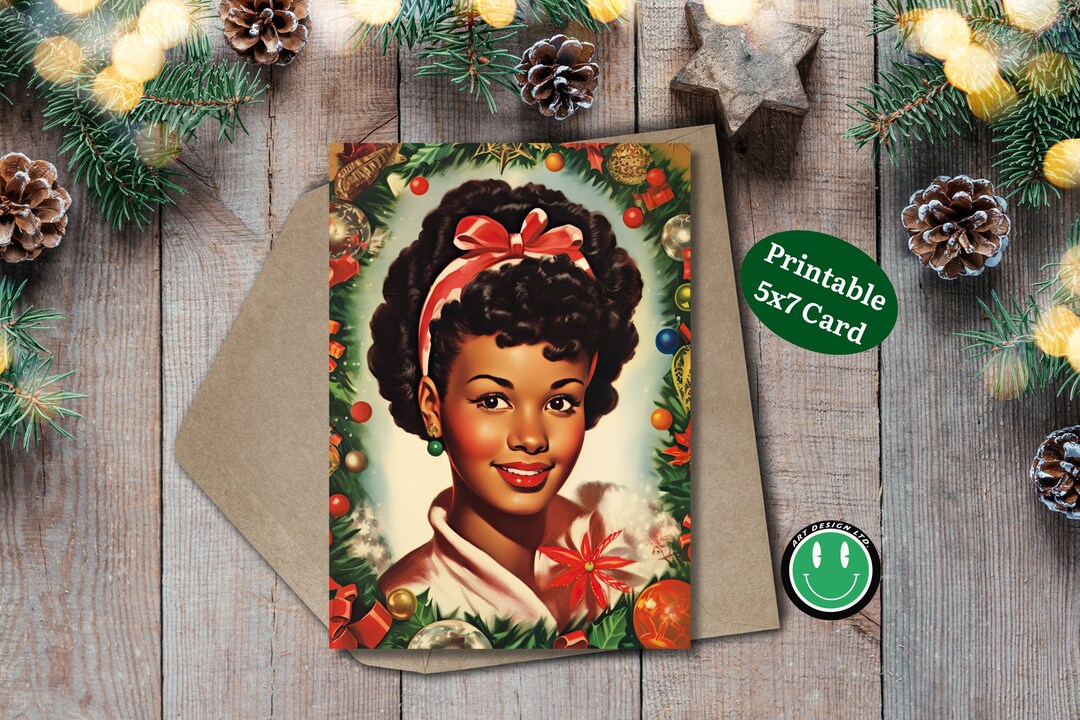 Printable Kitschy 5x7 Christmas Card, Blank Retro Holiday Card ...