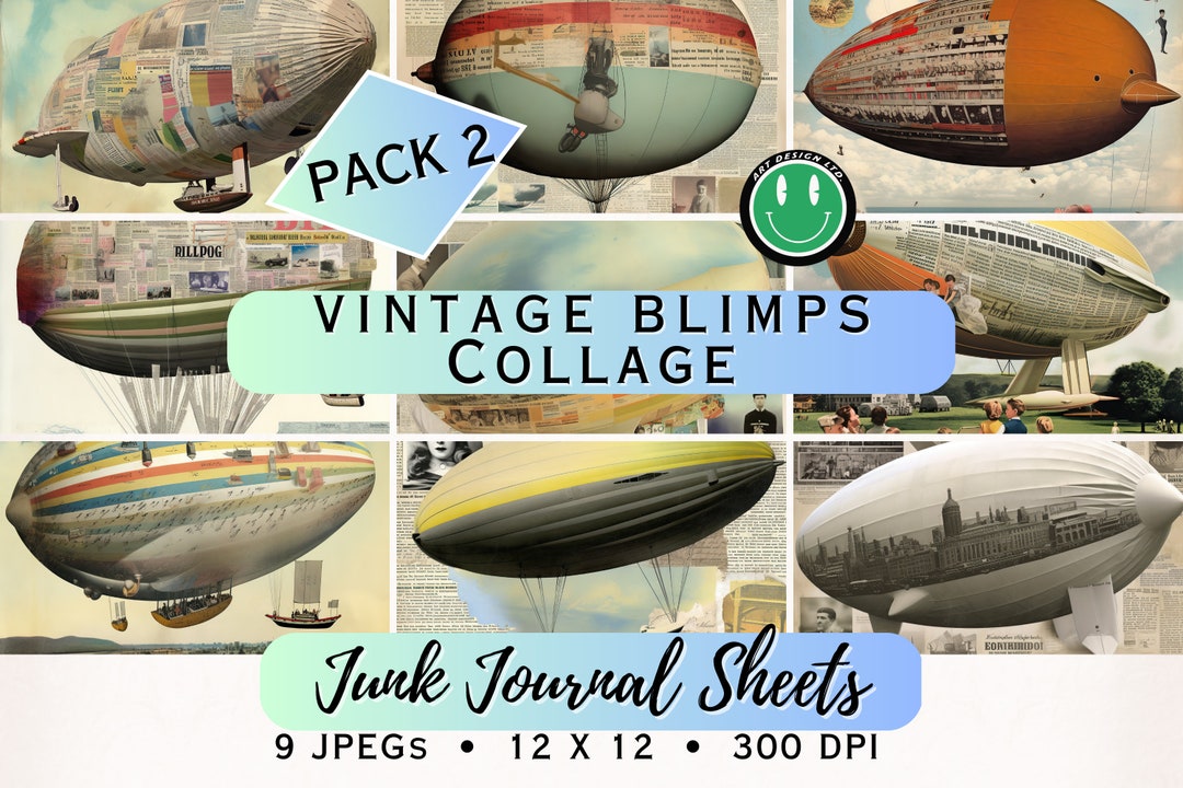 Vintage Blimp Collage Junk Journal Paper Pack Instant - Etsy