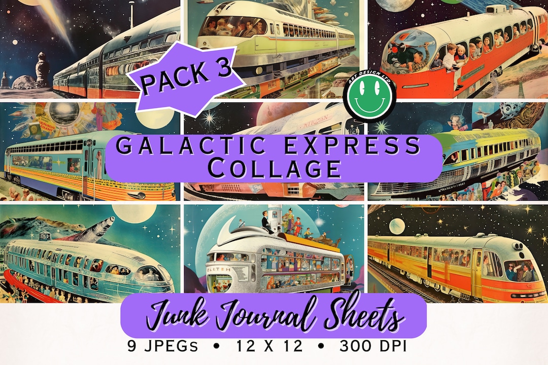 Galactic Express Train Collage Paper, Printable Download for Crafting ...