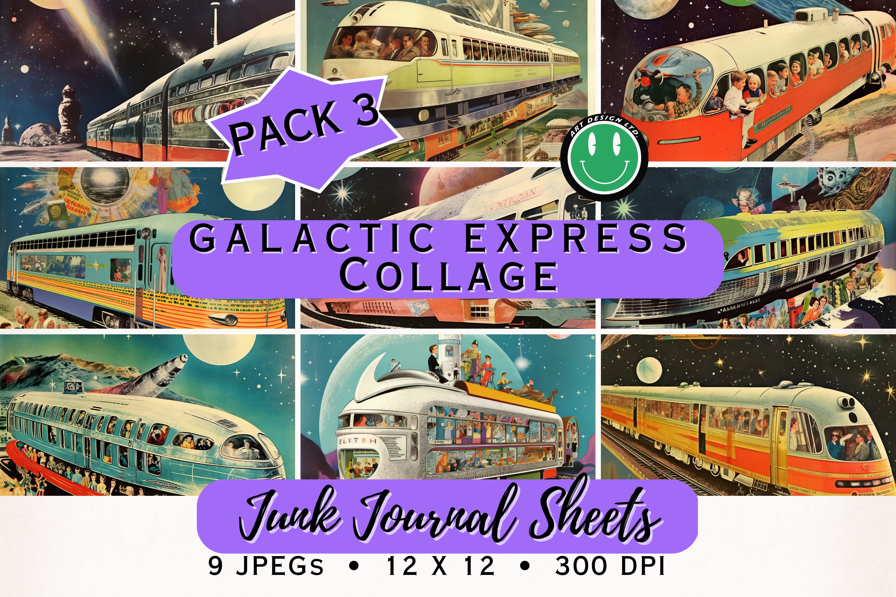 Galactic Express Train Collage Paper, Printable Download for Crafting ...