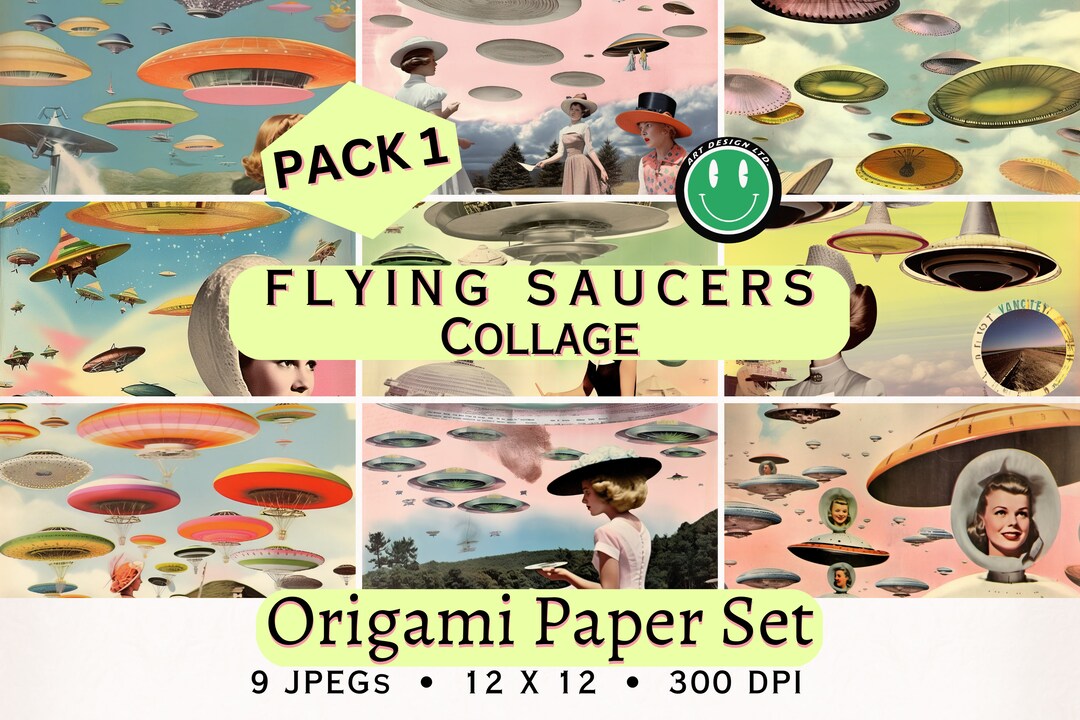 Flying Saucers Digital Paper Set, Printable Instant Download for ...