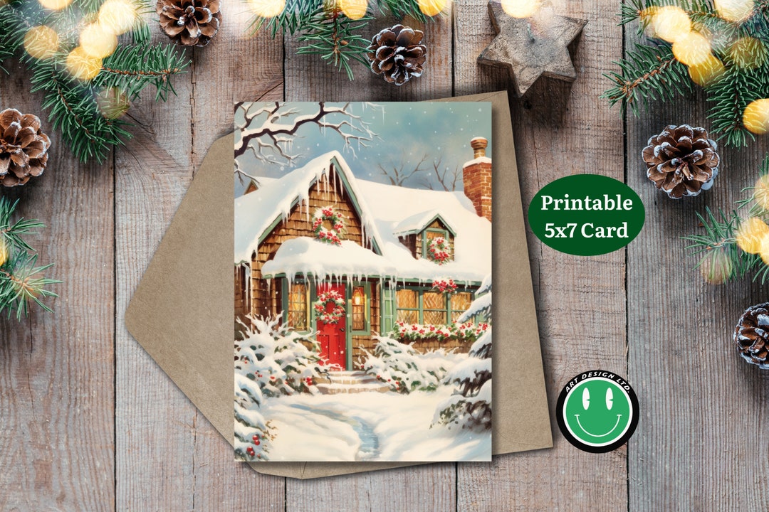 Printable 5x7 Christmas Card, Blank Greeting Card, Kitschy Vintage ...
