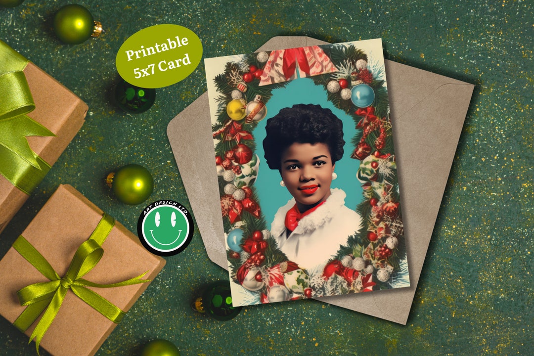 Printable Kitschy 5x7 Christmas Card, Blank Retro Holiday Card ...