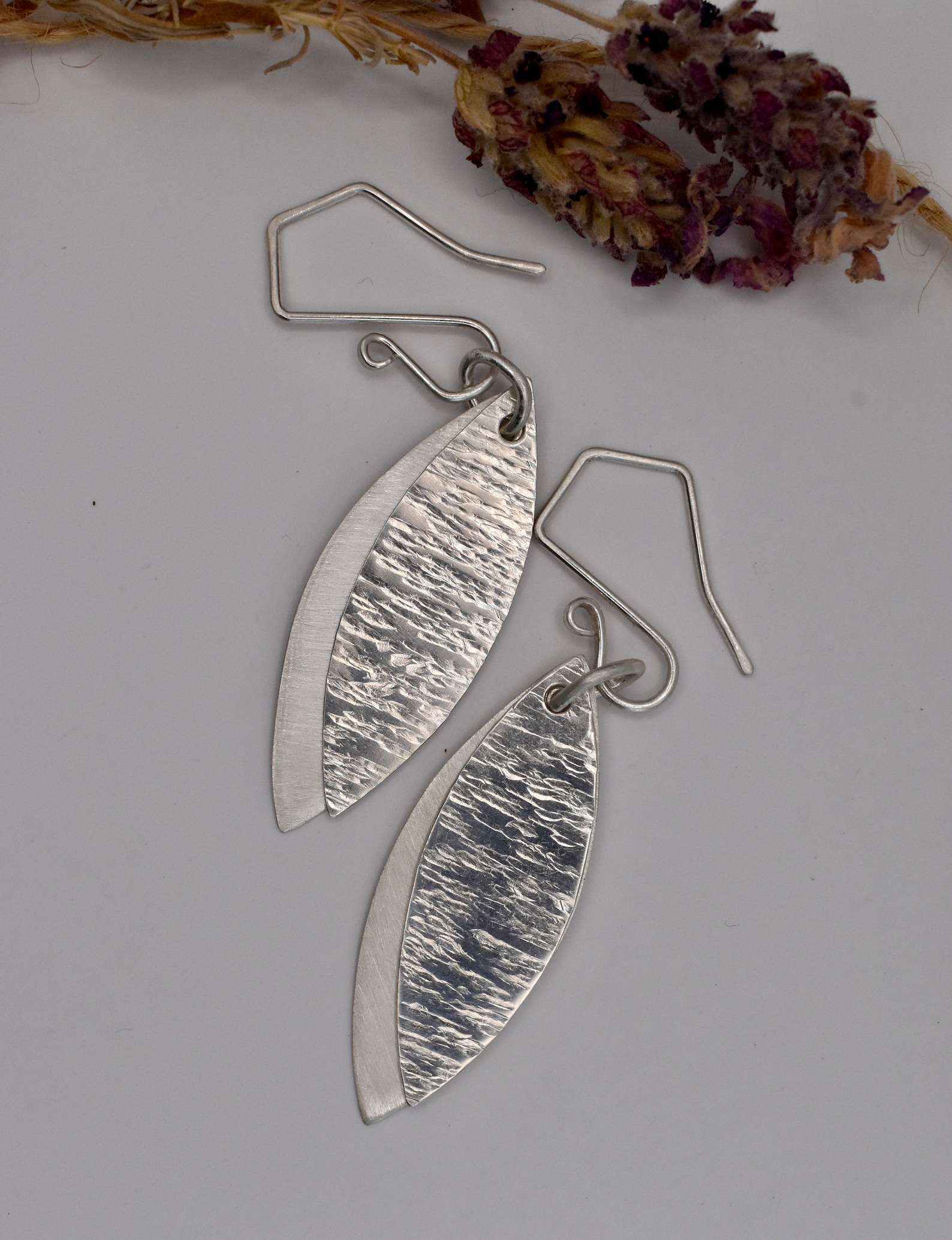 One Side Hids Another - Silver Textured Earrings - Fine Silver Boho ...