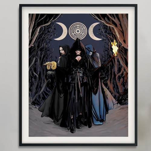 Hecate Moon Goddess Poster Painted Wiccan Triple Goddess | Etsy
