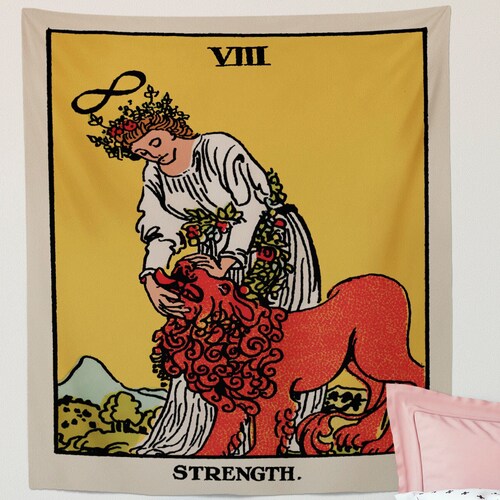 Strength Tapestry Rider Waite Strength Tarot Card Black And Etsy