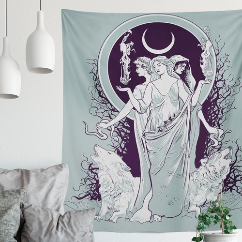 Moon Goddess Hecate Tapestry Painted Wiccan Tapestry - Etsy