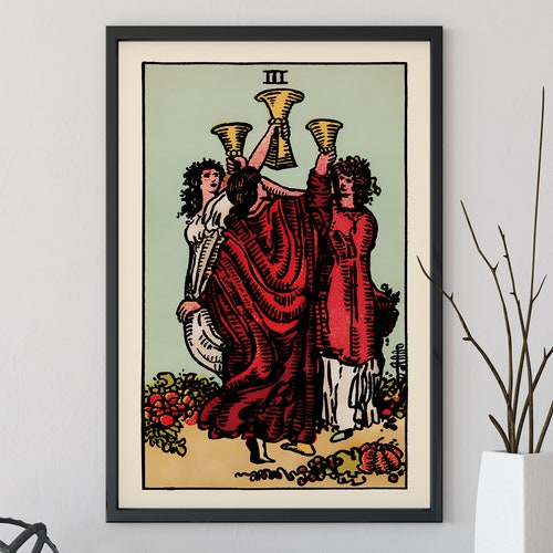 The 3 of Cups Tarot Card Print the Three of Cups Card - Etsy
