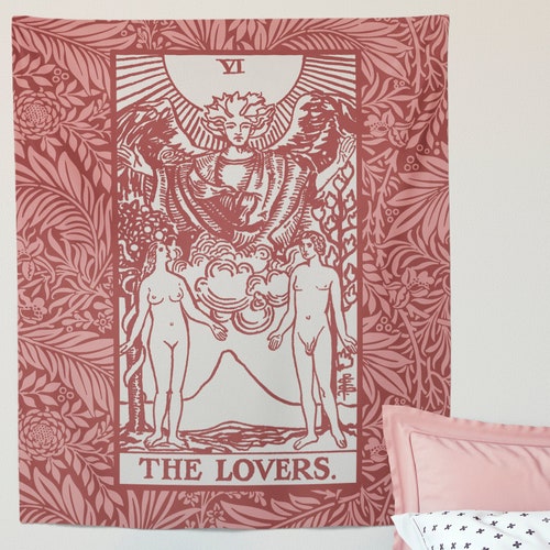 The Lovers Tarot Card Tapestry Rider Waite The Lovers Pink Etsy Israel