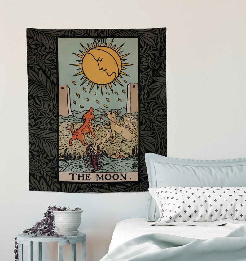 The Moon Tarot Card Tapestry Rider Waite the Moon Tapestry - Etsy