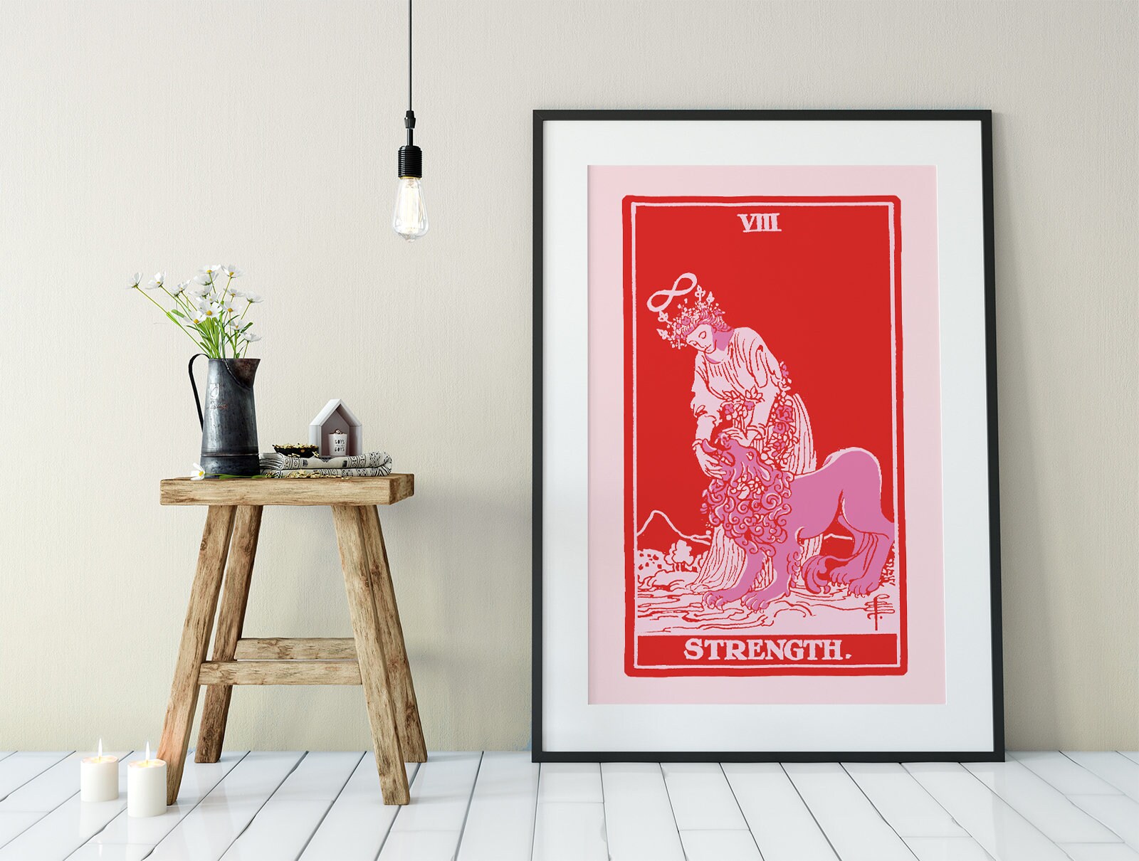 Strength Tarot Card Print – Pink and Red Poster Art - Etsy
