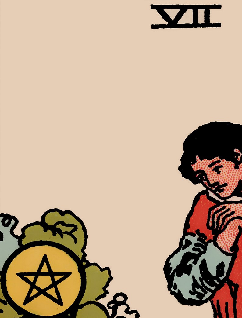 Seven of Pentacles- Tarot Card Print - the 7 of Pentacles Card Poster ...