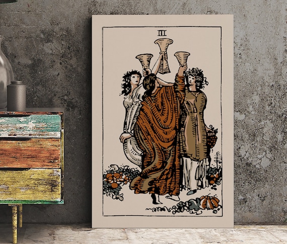 The 3 of Cups Tarot Card Print the Three of Cups Card | Etsy