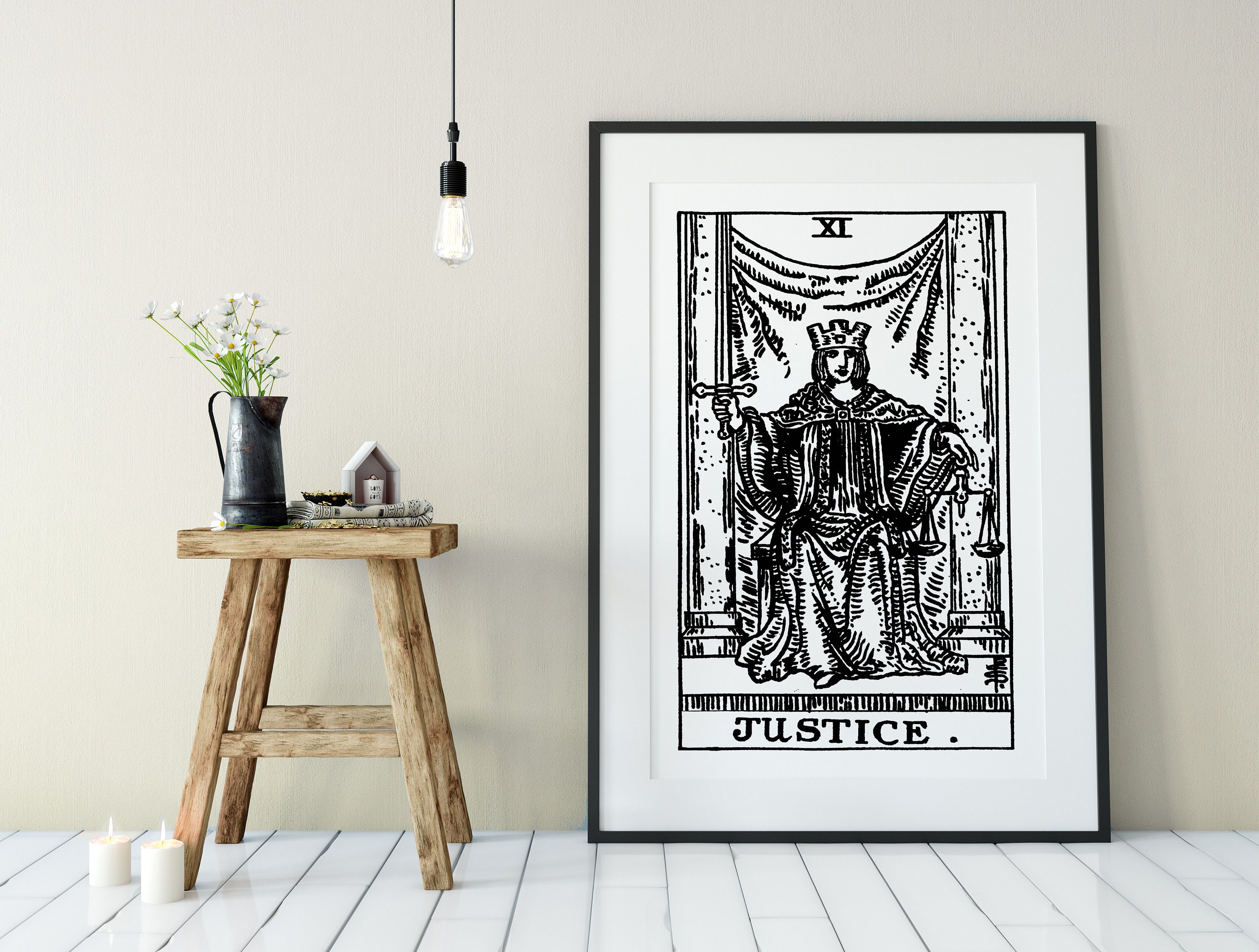 Justice Tarot Card Print Tarot Card The Justice Black and | Etsy