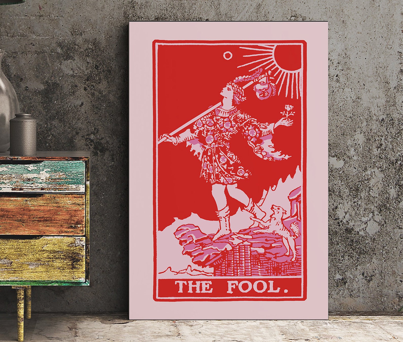 the-fool-tarot-card-print-the-fool-card-red-and-pink-etsy