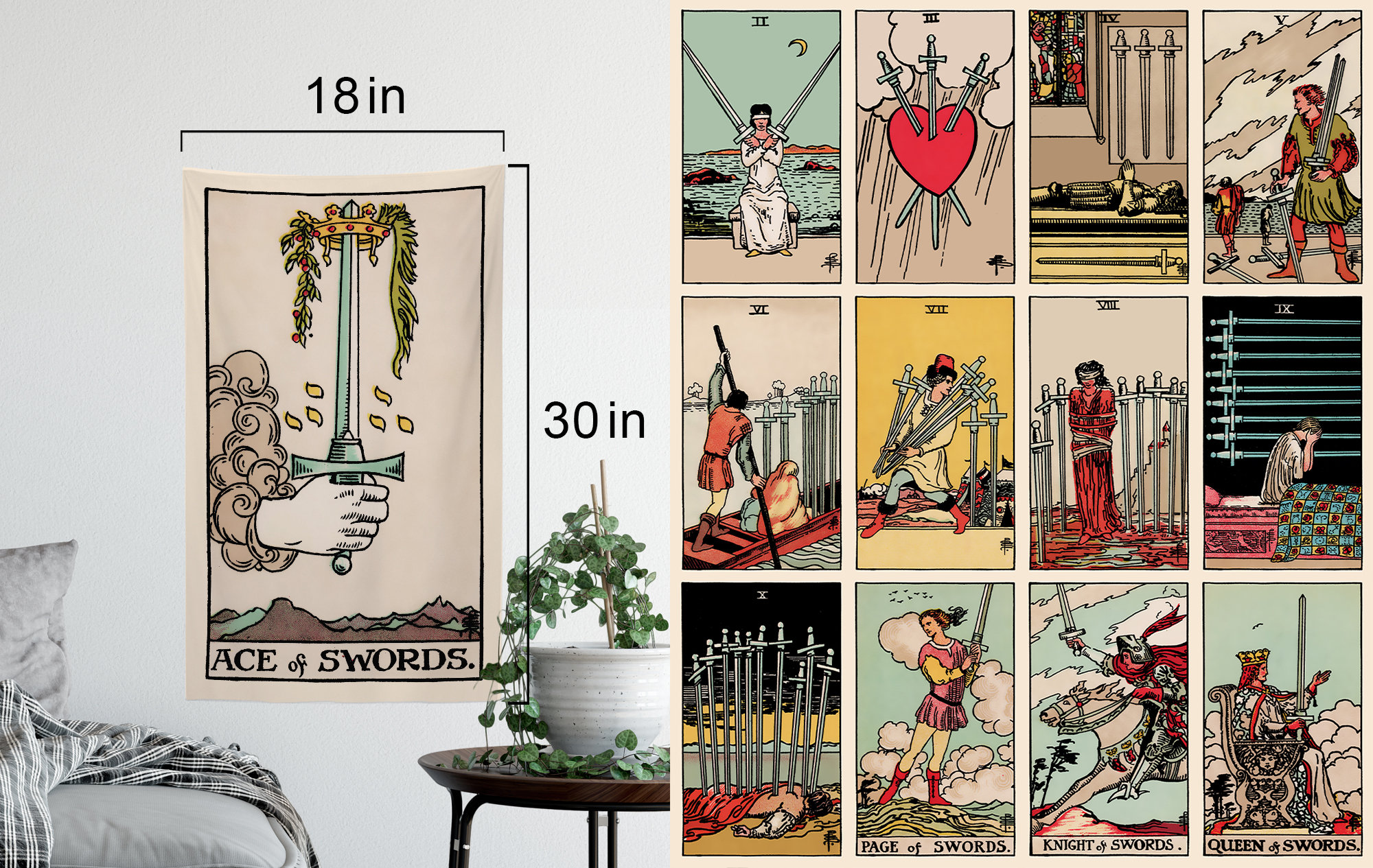Suit of Swords Minor Arcana Tarot Card Tapestry Full Card - Etsy