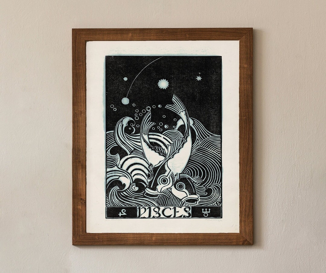 PISCES Astrological Sign Poster, Mid Century Modern Vintage Zodiac ...